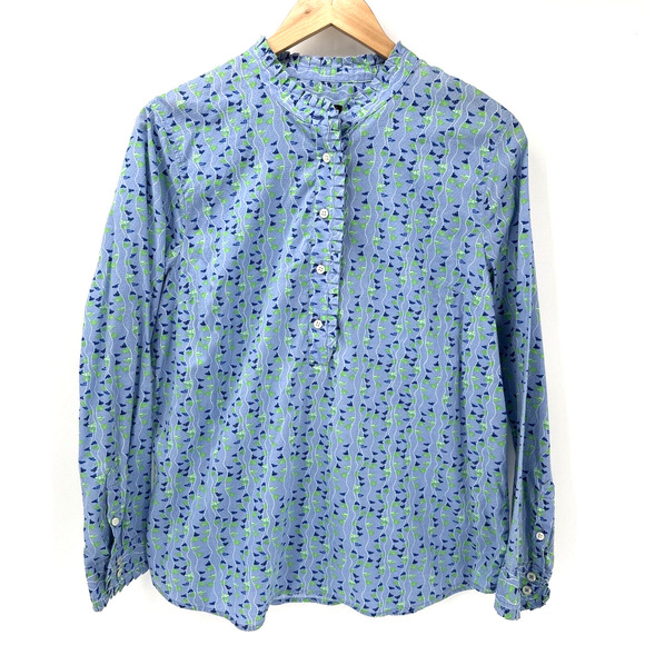 Talbots | Tops | Talbots Blouse Womens Petite Large Lp Blue Green Flags ...